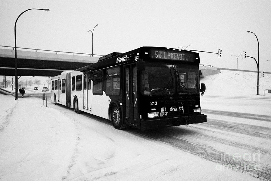 Saskatoon transit bus travelling along 8th street in the snow ...