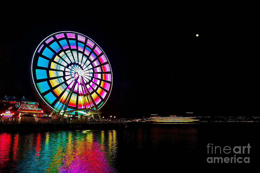 Seattle Wheel at Night Photograph by Ken Andersen - Pixels
