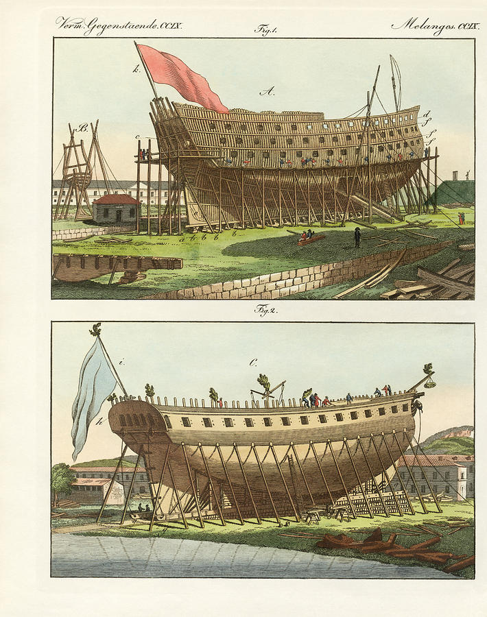 Shipbuilding Drawing by Splendid Art Prints | Fine Art America