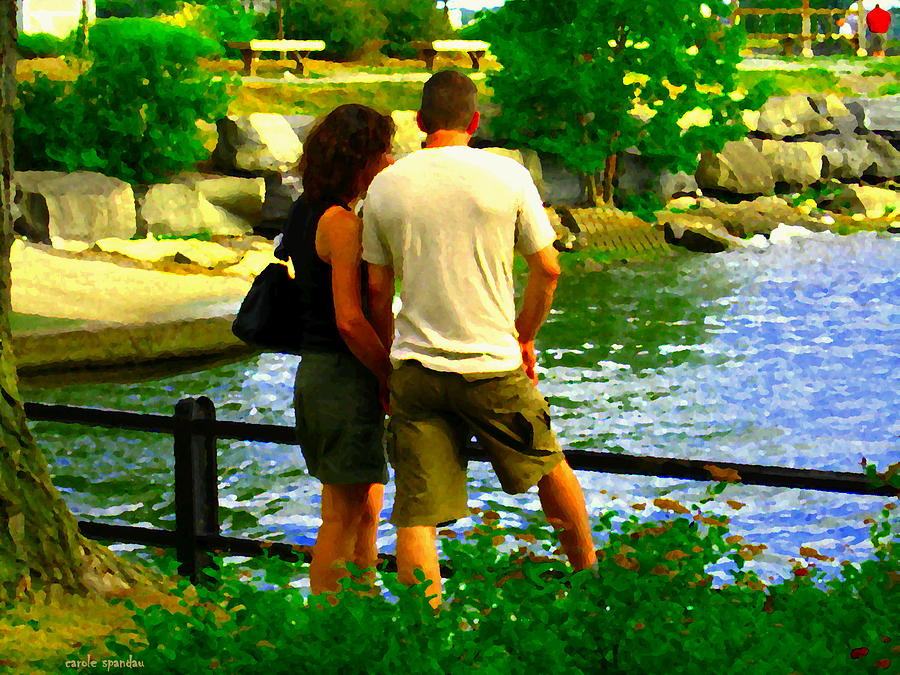 Summer Lovers Romantic Couple At Waters Edge Lachine Canal Montreal Summer Scene Art Carole