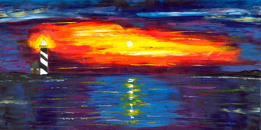 Sunset at Lighthouse Point Painting by Jessilyn Park