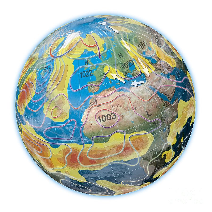 Surface Weather Analysis Map, Artwork by Science Photo Library