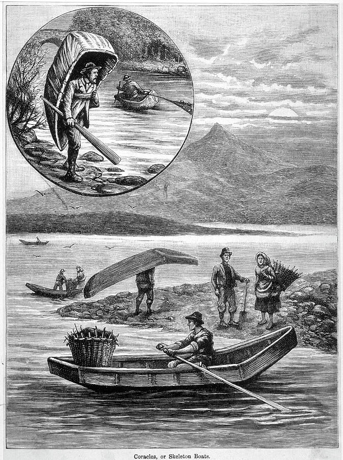 The Main Picture Shows Irish Coracles Drawing by Mary Evans Picture Library
