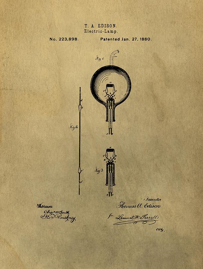 Thomas Edisons Electric Lamp Patent Illustration Drawing By Dan Sproul