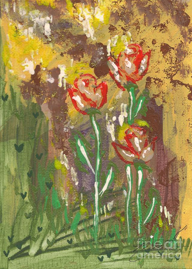 Three Roses Painted Painting by Nattana Art - Fine Art America