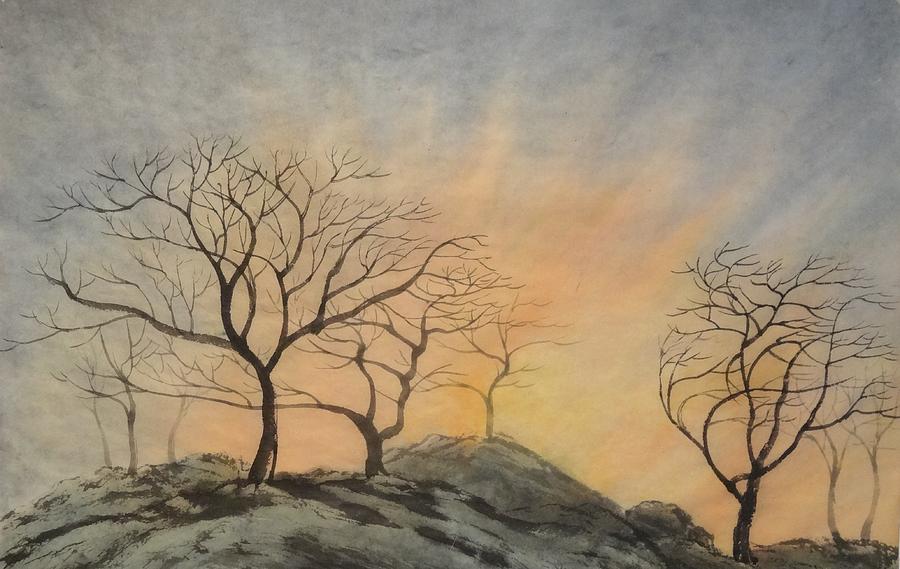 Trees in Sunset Painting by Ann Gan - Fine Art America