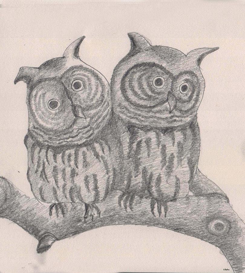 Two Owls Drawing by Linda Rahn | Fine Art America