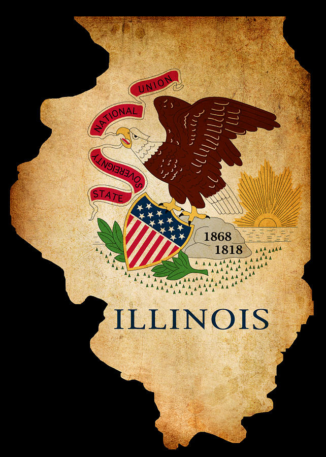 USA American Illinois State Map outline with grunge effect flag ...