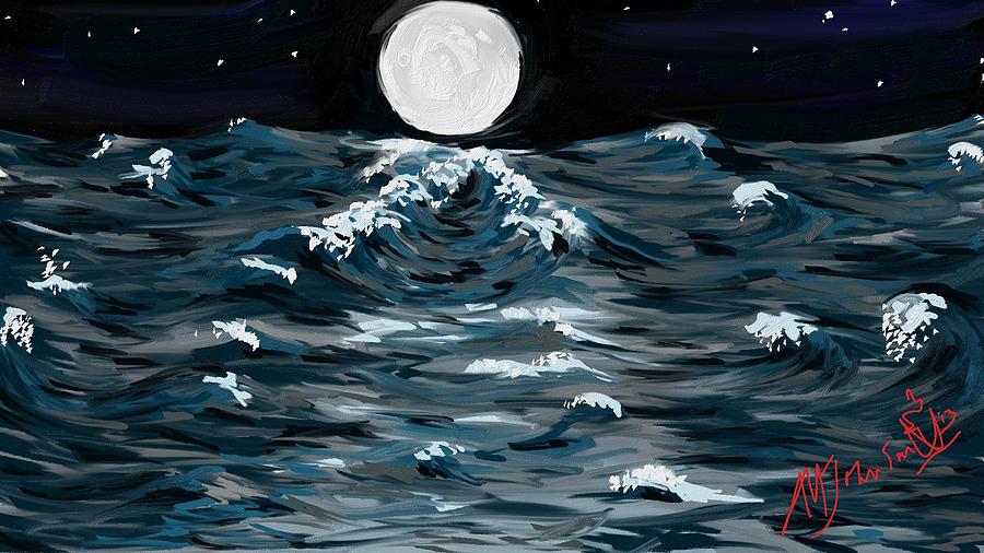 Waves and Moon Digital Art by Amanda Johnson - Fine Art America