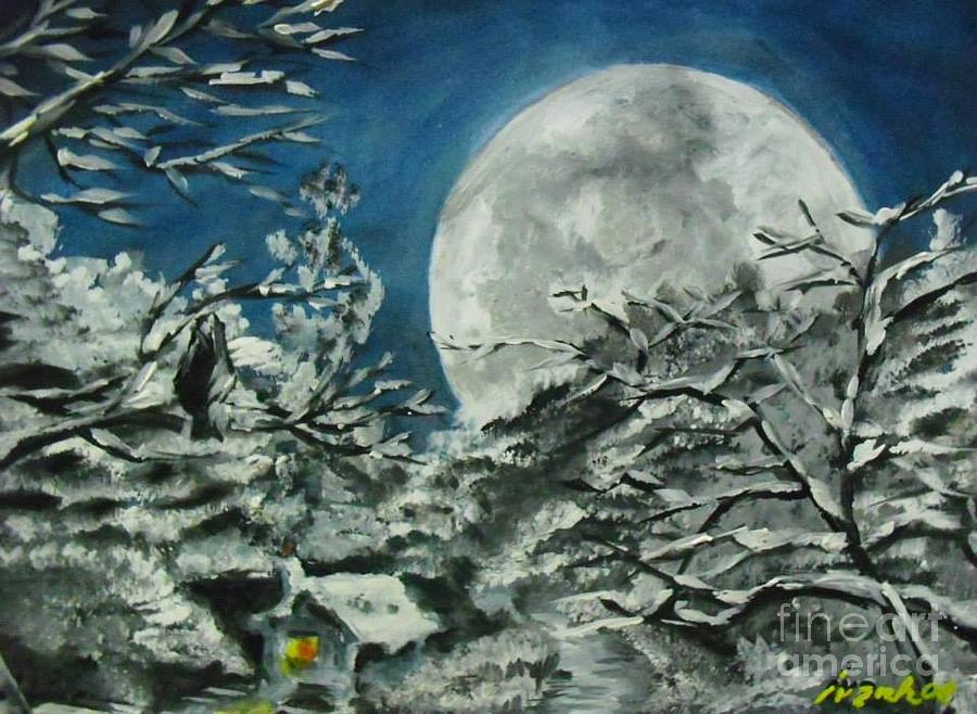Winter Moon Painting by Ivanhoe Ardiente - Fine Art America