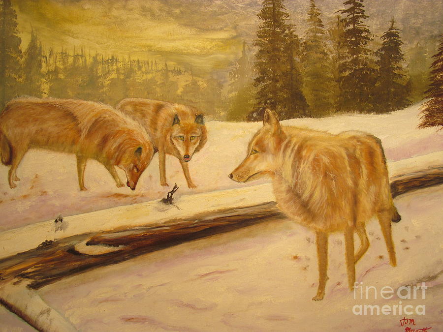 Wolves in Snow Original Oil Painting Painting by Anthony Morretta - Fine Art America