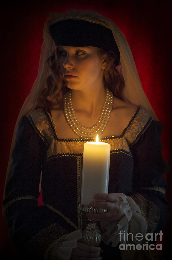 Woman In A Blue Medieval Dress Holding A Candle Photograph By Lee