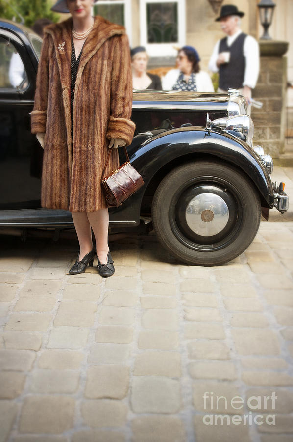 Woman In A Fur Coat Waiting By A Vintage Car Photograph By Lee Avison