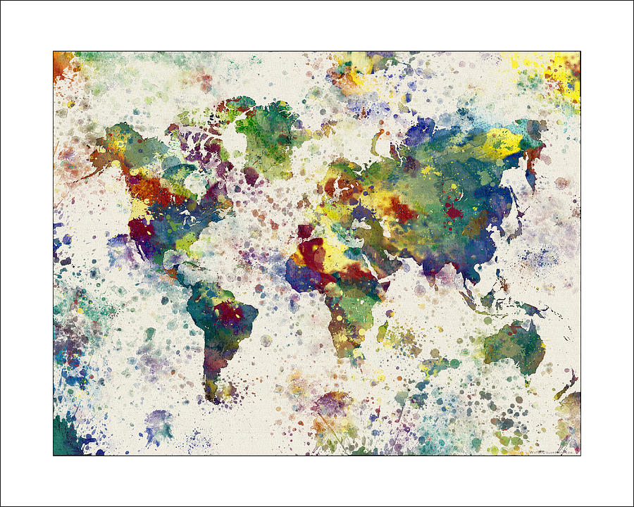 World Map Paint Splashes Digital Art by WaterColorMaps Chris and Mary ...