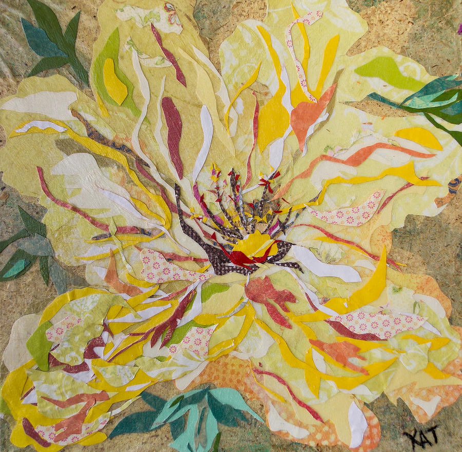 Yellow Hibiscus Collage Painting by Kat Ebert - Fine Art America