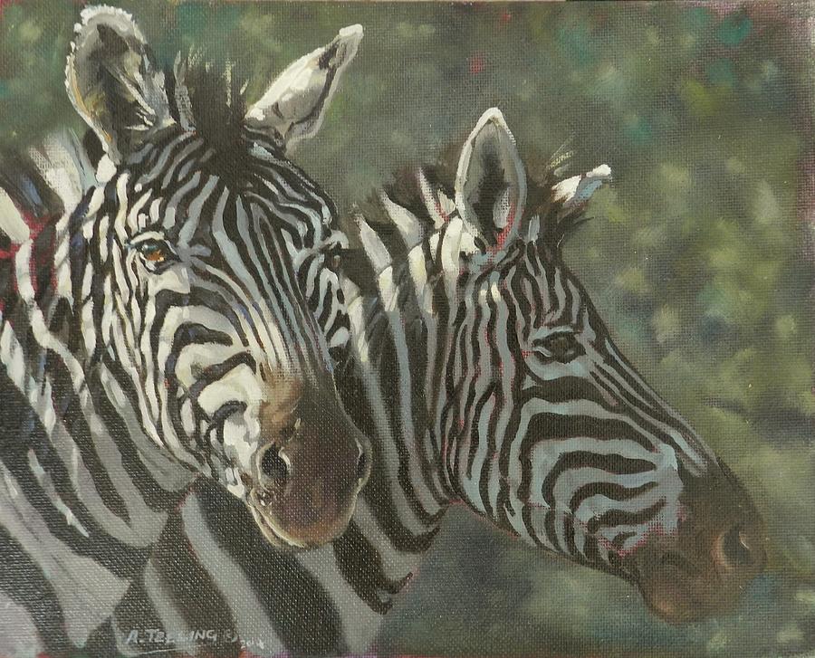 Zebra Pair Painting by Robert Teeling - Fine Art America