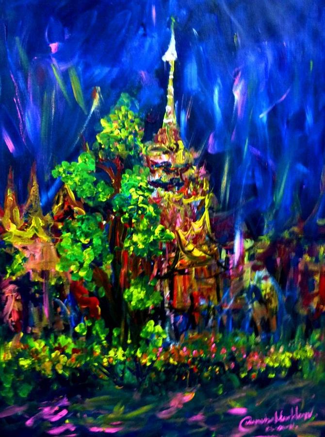 Phra Meru Ground at Night time 25 april 2 Painting by Wanvisa Klawklean ...