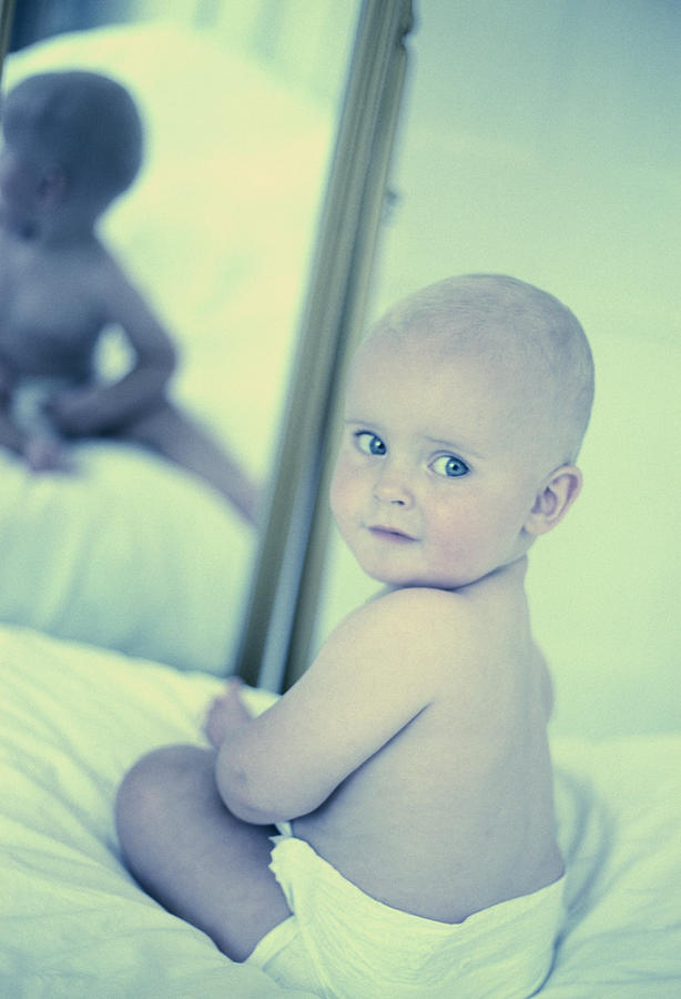 Baby Boy Looking At His Reflection by Science Photo Library
