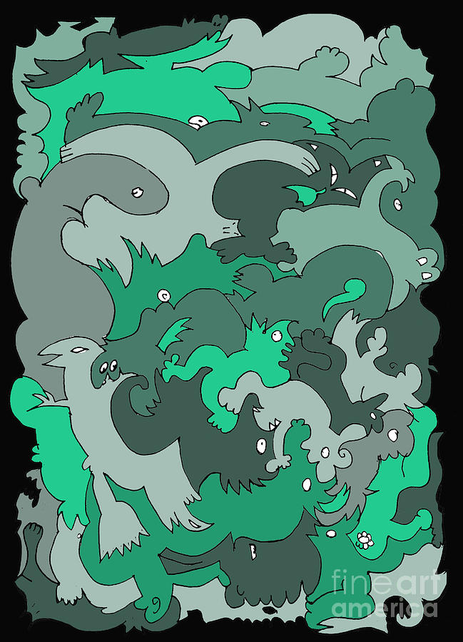 Green Creatures Drawing by Barbara Marcus | Fine Art America