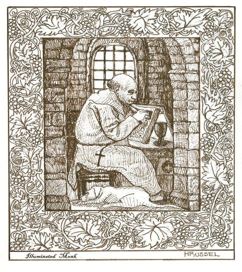 Illuminated Monk Drawing by Herb Russel - Fine Art America