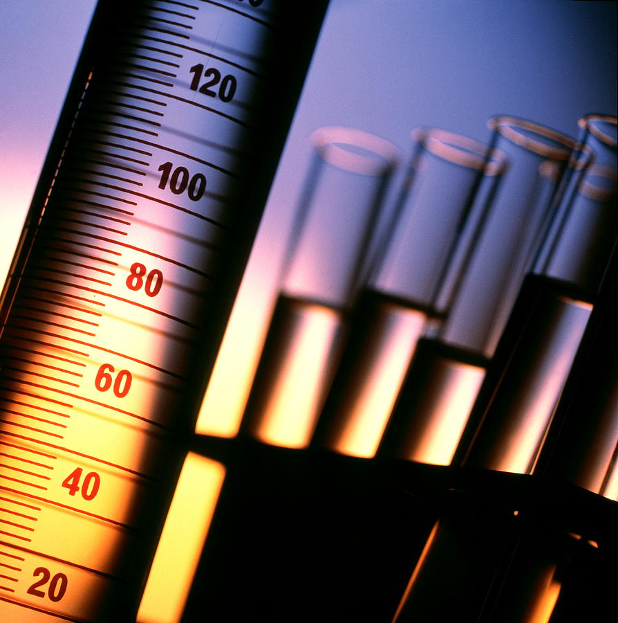 Measuring Cylinder And Test Tubes Photograph by Tek Image - Fine Art ...