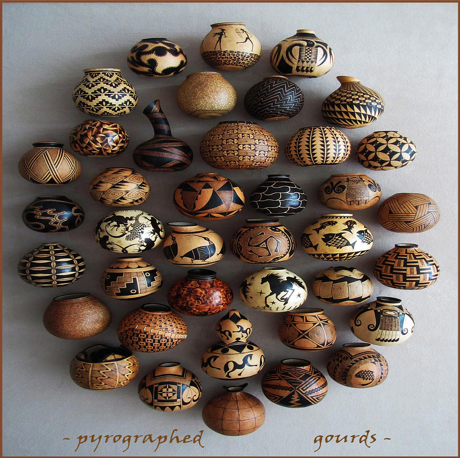Pyrographed Custom Gourds Pyrography by Dino Muradian