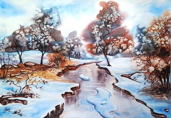 Snowscape Painting by Jeeva - Fine Art America