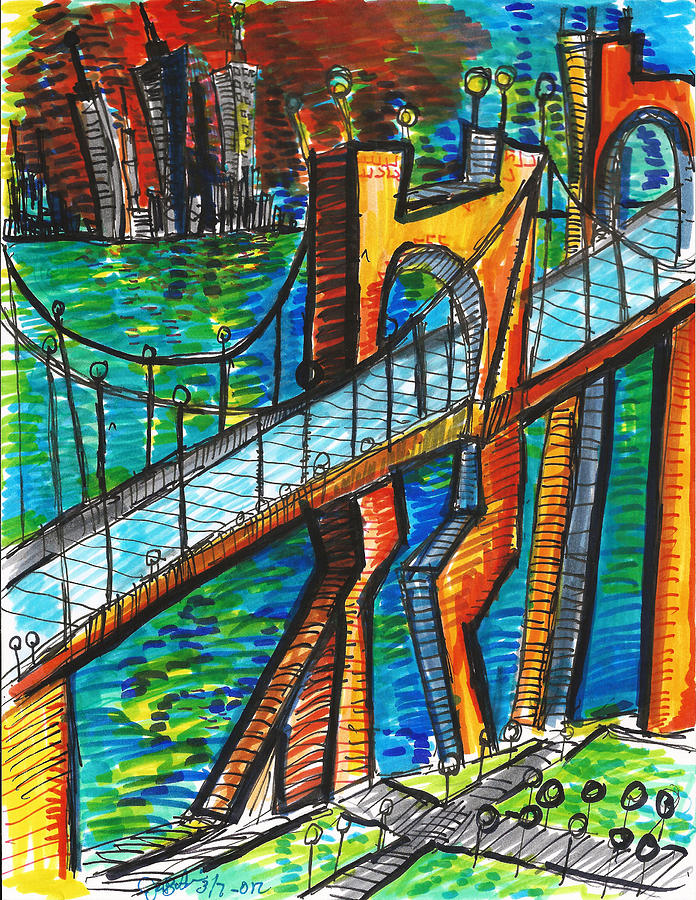 The Bridge Drawing by Jon Baldwin Art - Fine Art America
