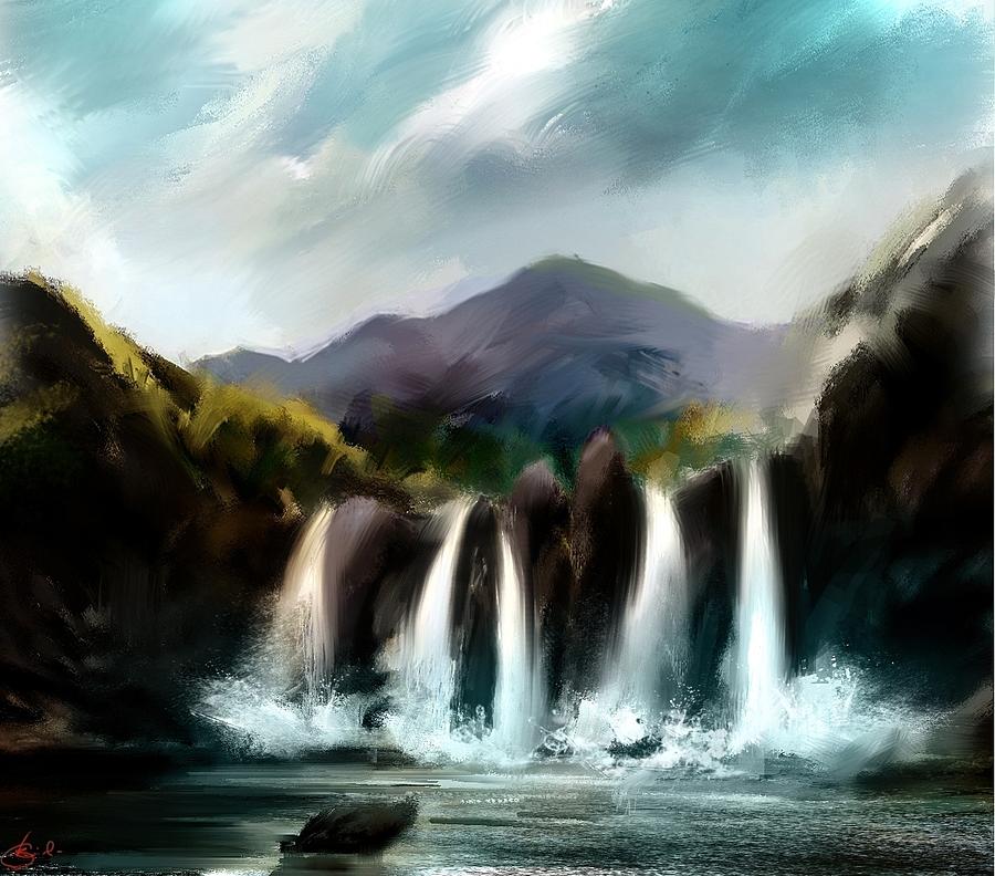 The Falls Digital Art by Kiran Kumar - Pixels