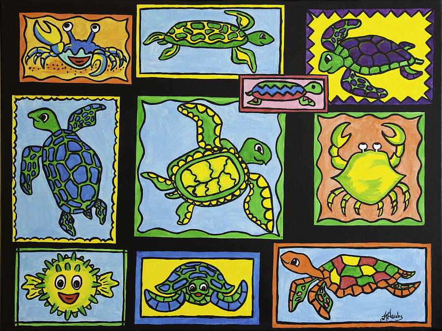 Turtle Collage Painting by Joyce M Jacobs | Fine Art America