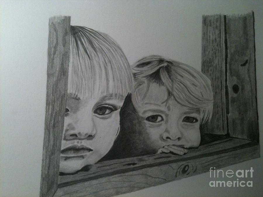 Two Children Drawing by DebiJeen Pencils - Pixels