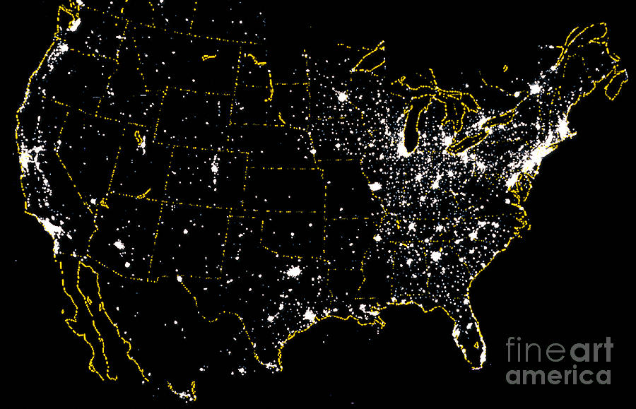 United States At Night Showing City by Stocktrek Images