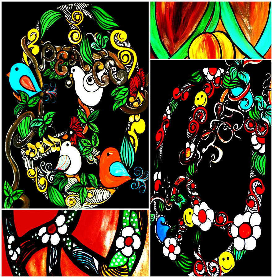 Whimsical Peace Collage Painting by Amy Carruth-Drum - Pixels