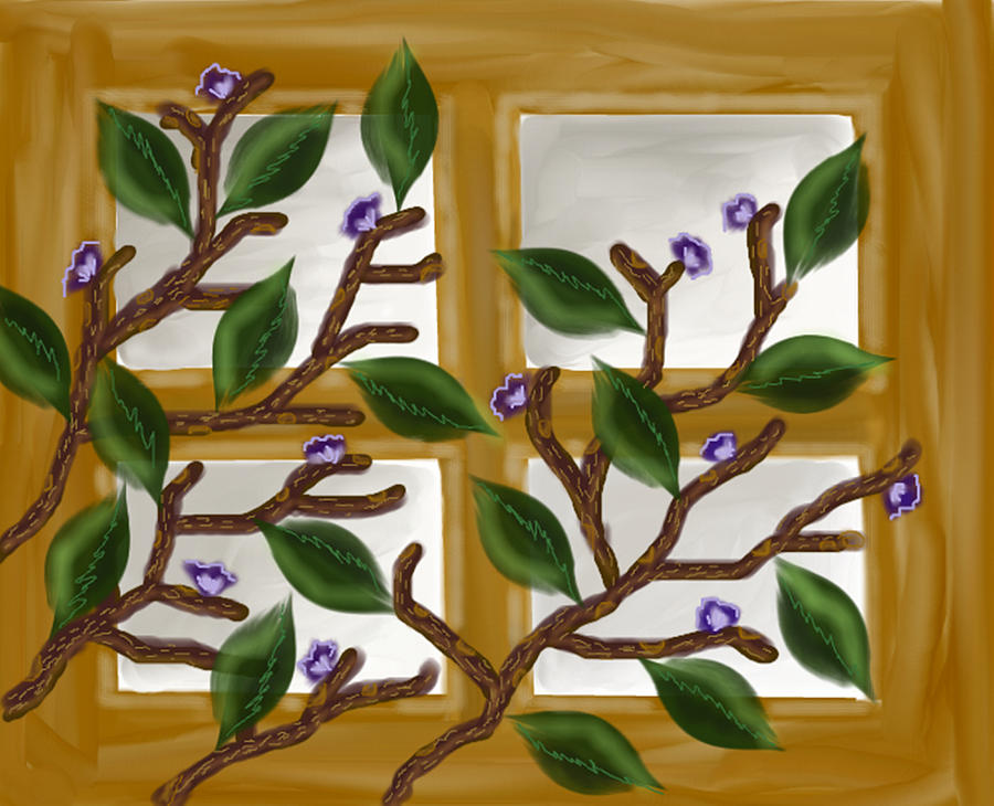 Window with tree branch Painting by Devika Agarwal - Fine Art America