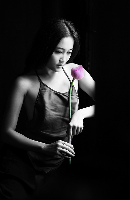 Vietnamese beauty women holding lotus Greeting Card by Huynh Thu