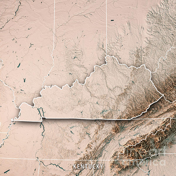 Kentucky State USA 3D Render Topographic Map Neutral Border Beach Sheet ...
