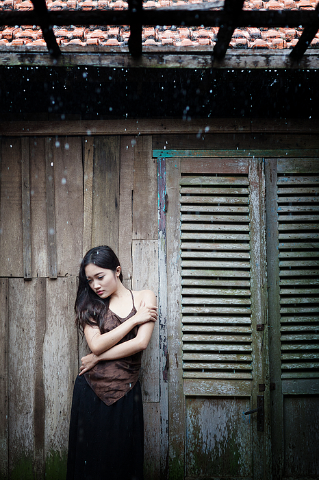 Vietnamese beauty women feeling cold in the rain Greeting Card by Huynh Thu