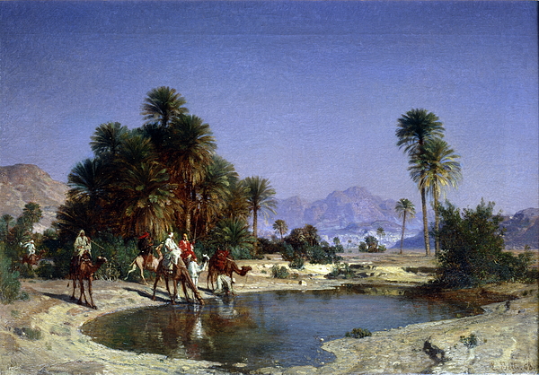 Leon-adolphe Belly The Caravan In The Desert Oasis Greeting Card by Leon-auguste-adolphe Belly