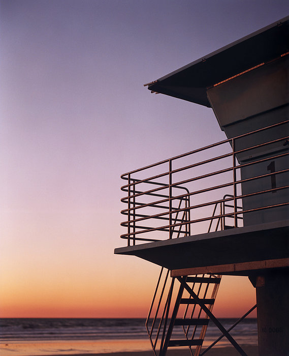 Lifeguard Stand On Beach At Sunset Greeting Card by Lisa Romerein