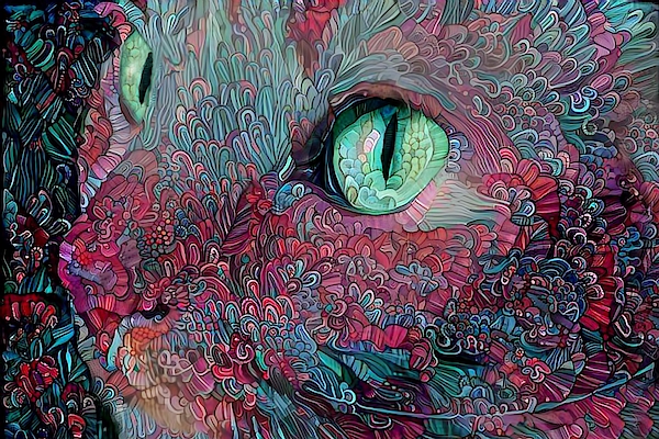 Zentangle Cat Rectangular Version Greeting Card by Peggy Collins