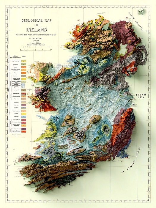 1961 Geological map of Ireland 3D digitally-rendered Poster Beach Towel ...