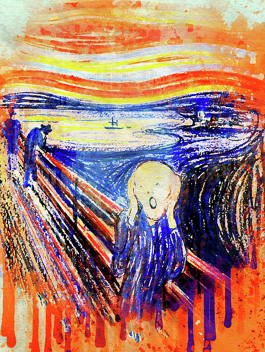 Edvard Munch - The Scream - Dripping Watercolor Remake Art Version Sticker by Edvard Munch - Pixels