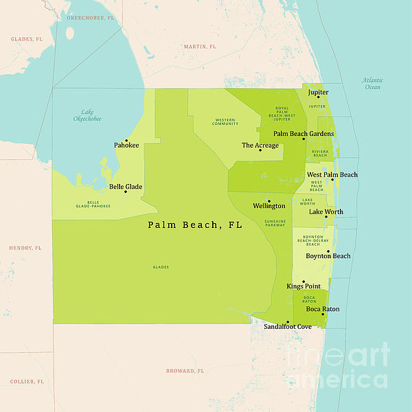 FL Palm Beach County Vector Map Green Beach Sheet by Frank Ramspott - Pixels