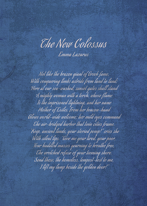 The New Colossus by Emma Lazarus Classic Poem on Worn Blue Parchment ...