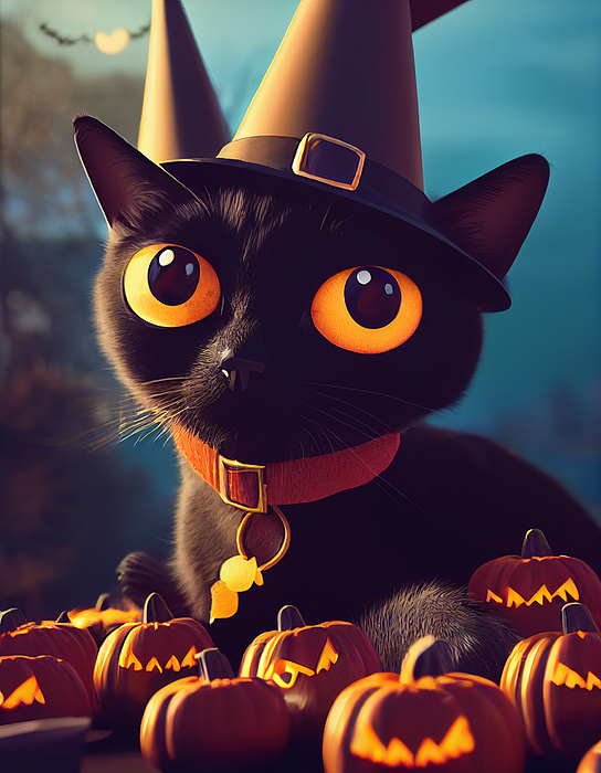 Tiny Adorable Black Cat Wearing WitchS Hat At A Halloween Party Design ...