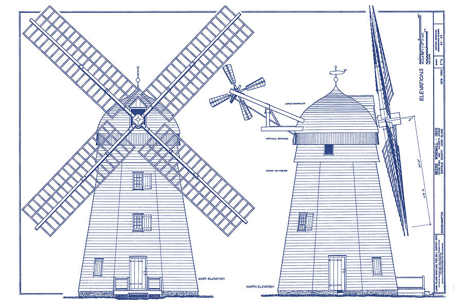 Beebe Windmill - Elevations - Bridgehampton, NY - circa 1820 Drawing by ...