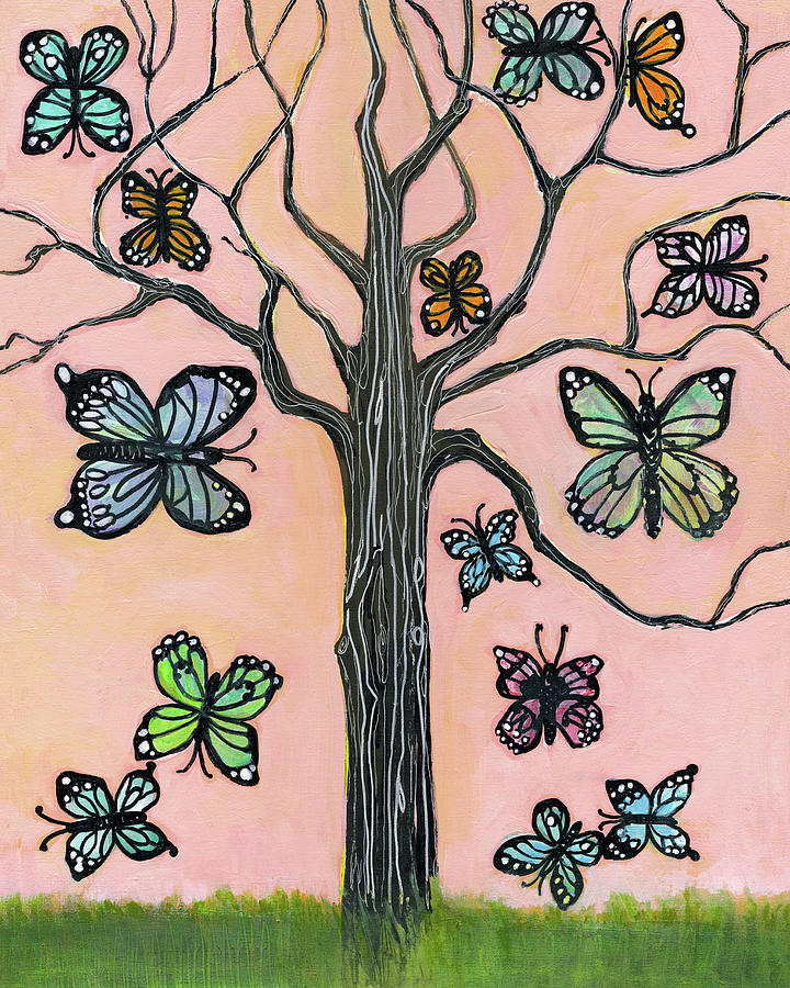 Pink Butterfly Tree Painting by Blenda Studio - Pixels