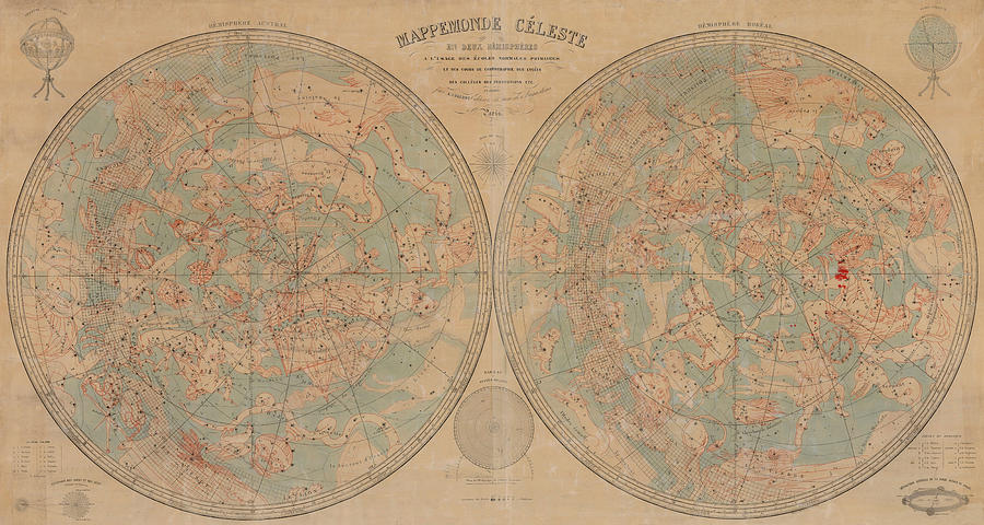 Map - celestial map- Old Map - Vintage Art Wall - World map - circa ...
