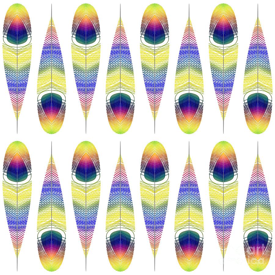 A repeating pattern that features a colorful rendition of a peacock ...