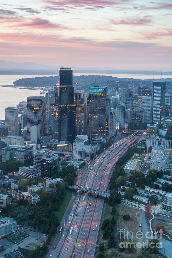 Aerial Seattle Skyline and Interstate 5 Photograph by Mike Reid - Fine ...